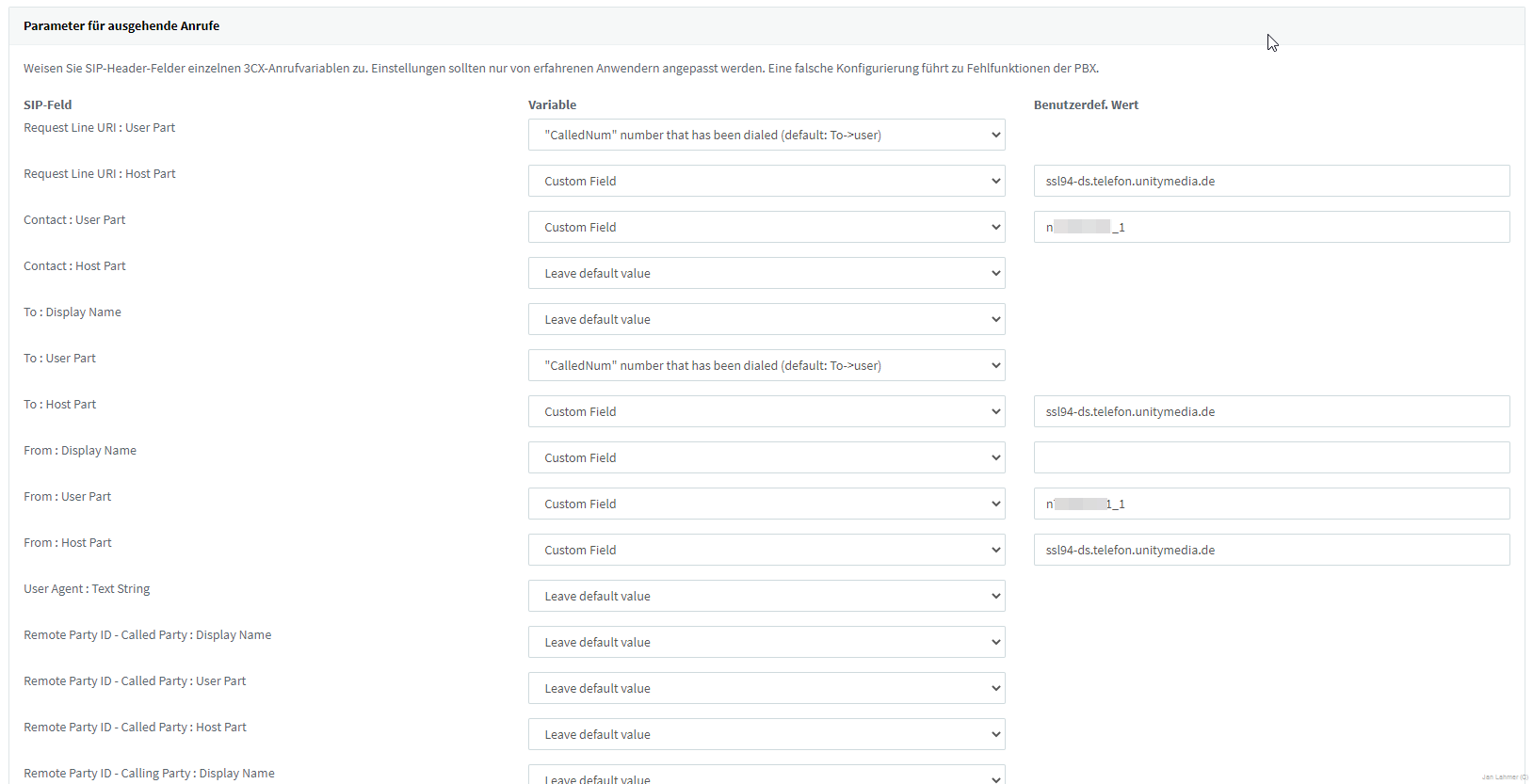 Unitymedia SIP Trunk bringt Ausgehend 403 Forbidden | 3CX.DE